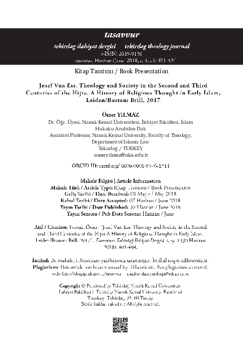 (PDF) Kitap Tanıtımı / Book Presentation: Josef Van Ess, Theology and ...