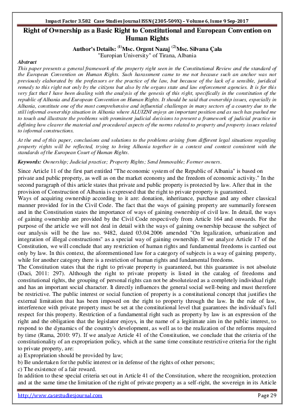 (PDF) Right of Ownership as a Basic Right to Constitutional and ...