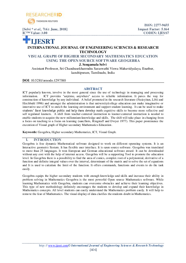 Pdf Visual Graph Of Higher Secondary Mathematics Education Using The Open Source Software Geogebra