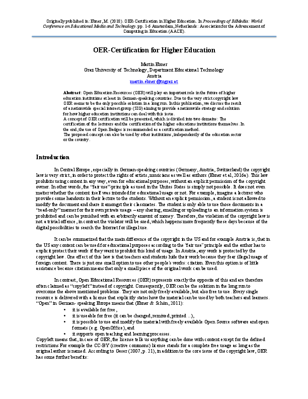 (PDF) OER-Certification for Higher Education