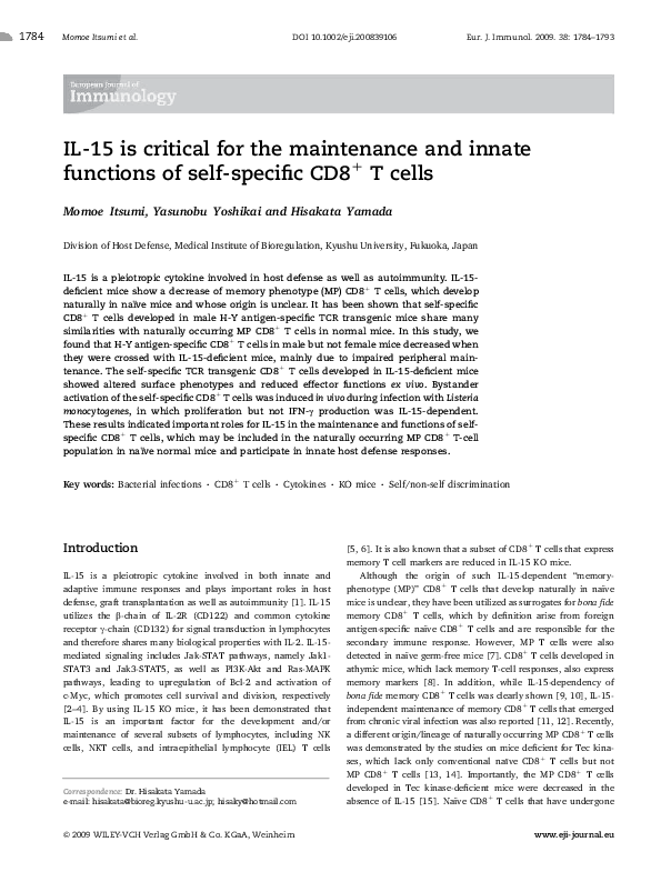 (PDF) IL-15 is critical for the maintenance and innate functions of ...