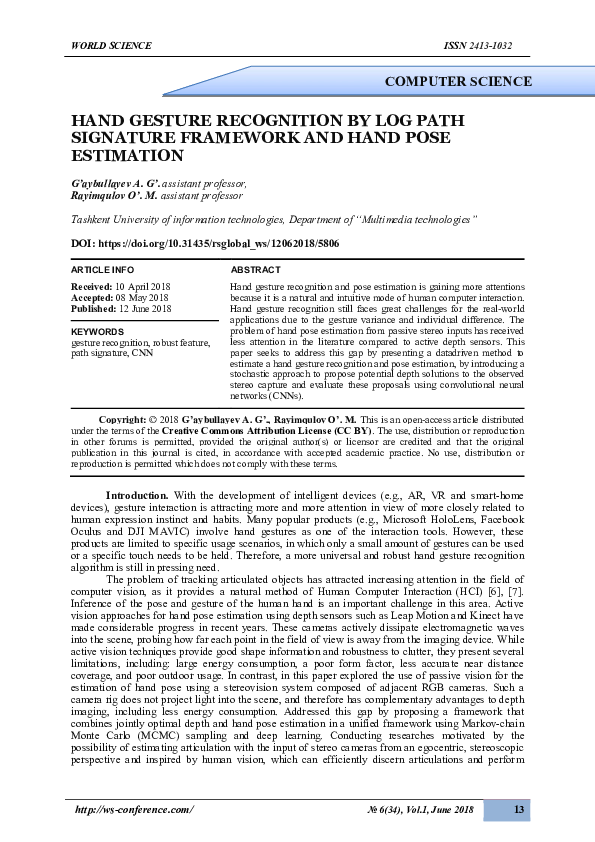 (PDF) HAND GESTURE RECOGNITION BY LOG PATH SIGNATURE FRAMEWORK AND HAND ...