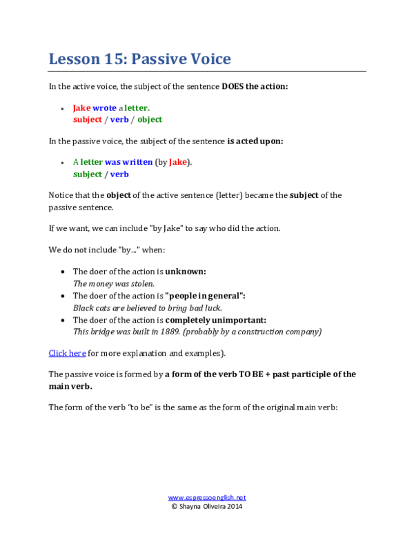 (PDF) Lesson 15: Passive Voice