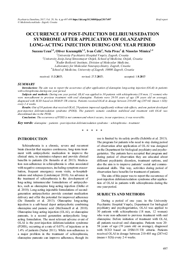 (PDF) OCCURRENCE OF POST-INJECTION DELIRIUM/SEDATION SYNDROME AFTER ...