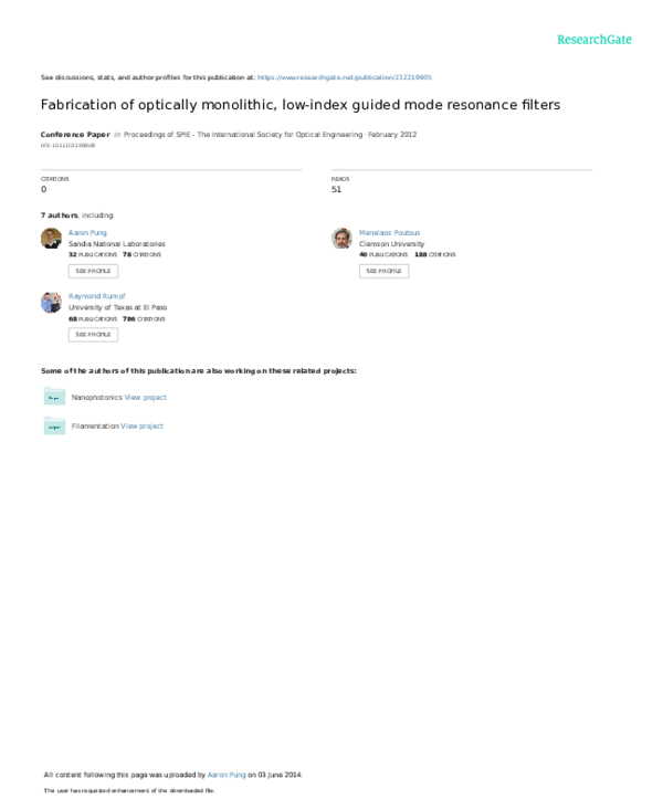 (PDF) Monolithic Guided Mode Resonance Filters