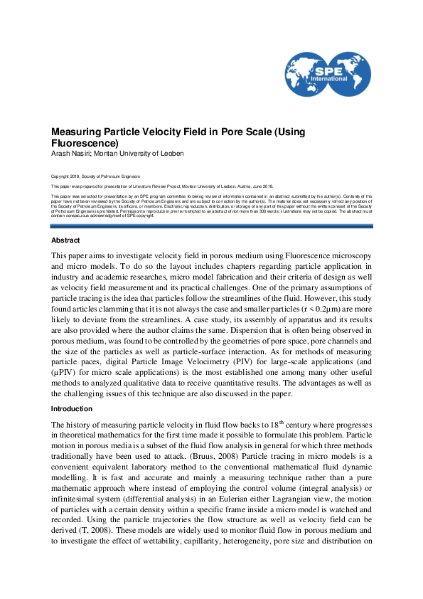 (PDF) TITLE Measuring Particle Velocity Field in Pore Scale (Using ...
