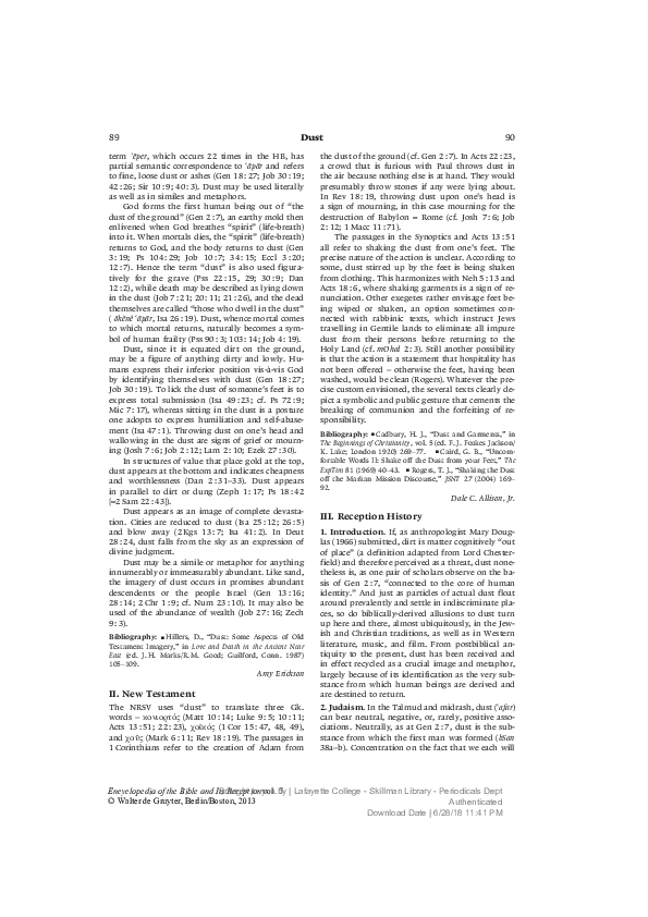 (PDF) "Dust III. Reception History," in EBR 7 (2013): cols. 90-99