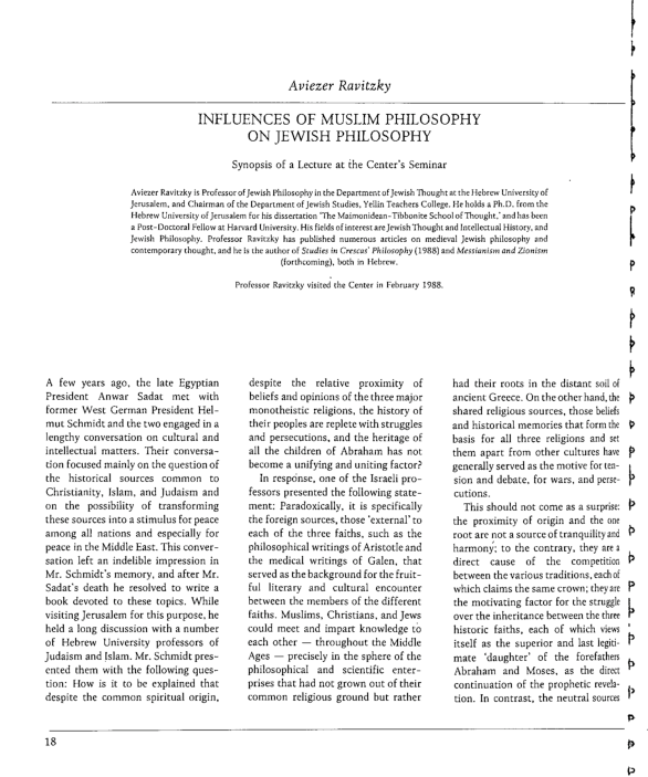 (PDF) Aviezer Ravitzky, “Influences of Muslim Philosophy on Jewish ...
