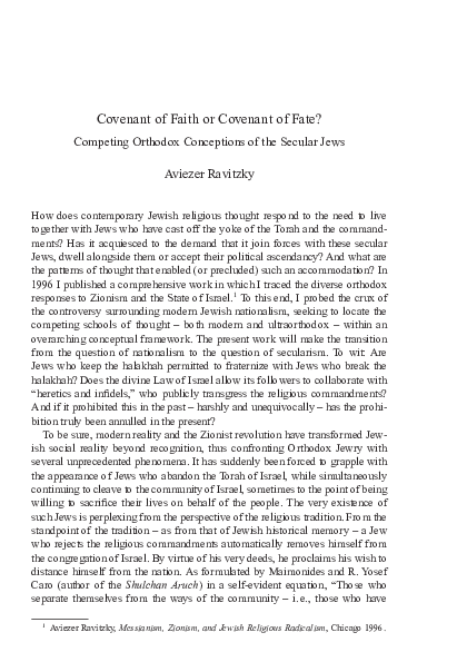 (PDF) Aviezer Ravitzky, “Covenant of Faith or Covenant of Fate ...