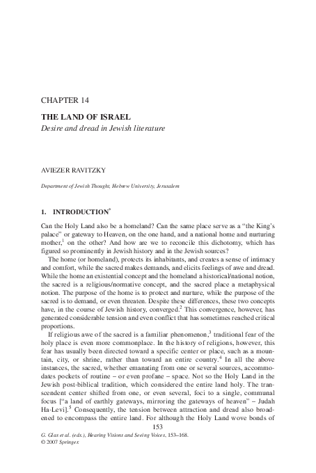 (PDF) Aviezer Ravitzky, “The Land of Israel: Desire and Dread in Jewish ...
