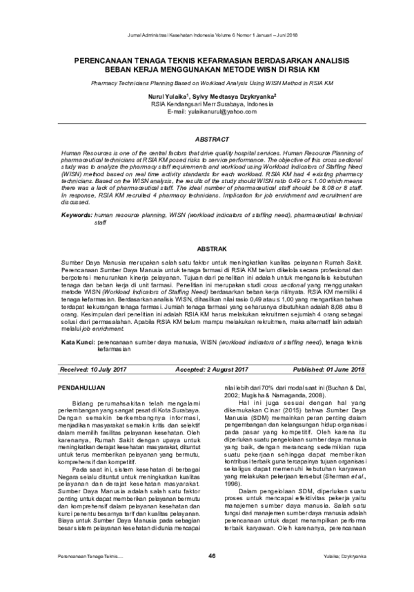(PDF) PERENCANAAN TENAGA TEKNIS KEFARMASIAN BERDASARKAN ANALISIS BEBAN ...