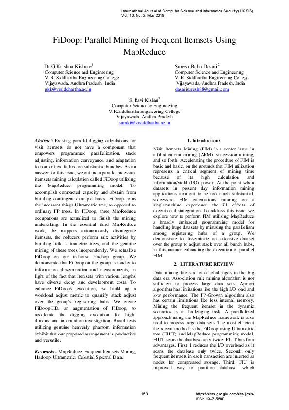 Pdf Fidoop Parallel Mining Of Frequent Itemsets Using Mapreduce 