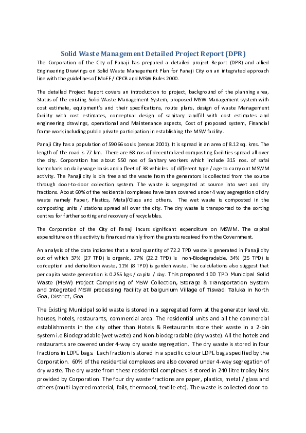 (DOC) Solid Waste Management Detailed Project Report (DPR