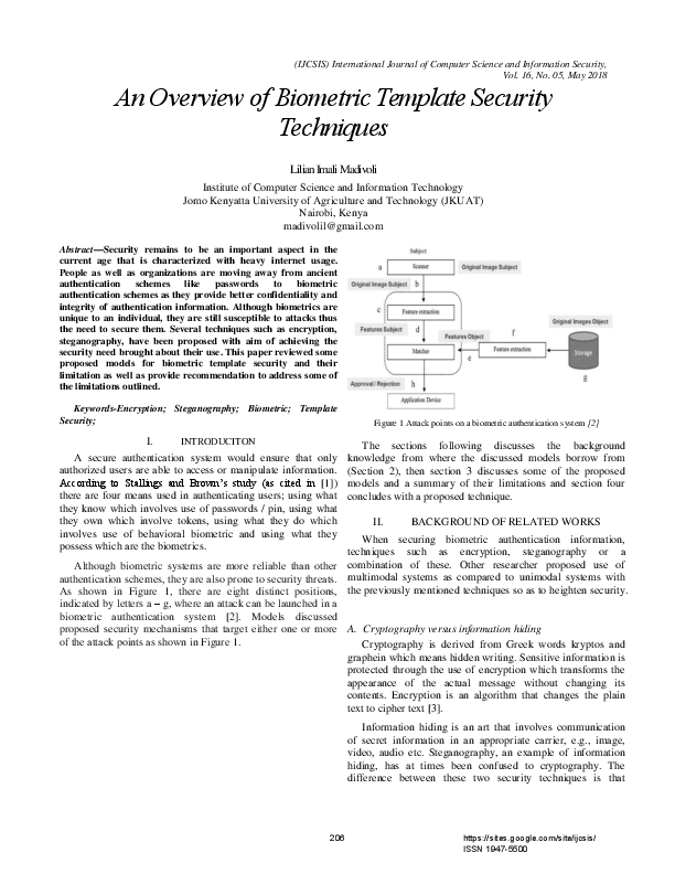 Pdf An Overview Of Biometric Template Security Techniques