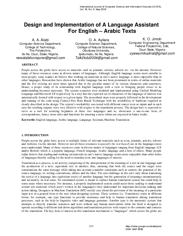 (PDF) Design and Implementation of A Language Assistant For English ...