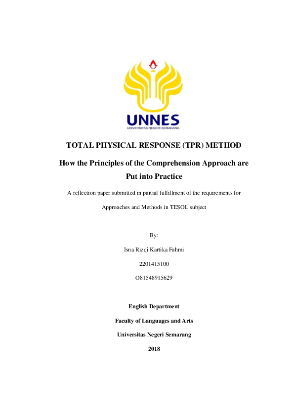 (DOC) TOTAL PHYSICAL RESPONSE (TPR) METHOD How the Principles of the ...