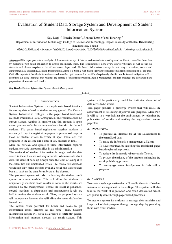 (PDF) Evaluation of Student Data Storage System and Development of ...