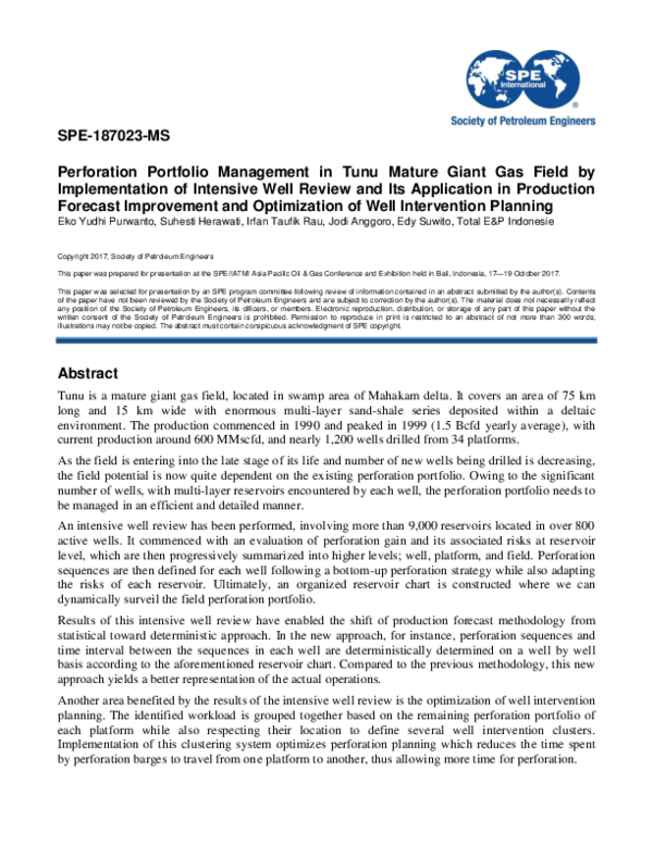 (PDF) SPE-187023-MS Perforation Portfolio Management in Tunu Mature ...