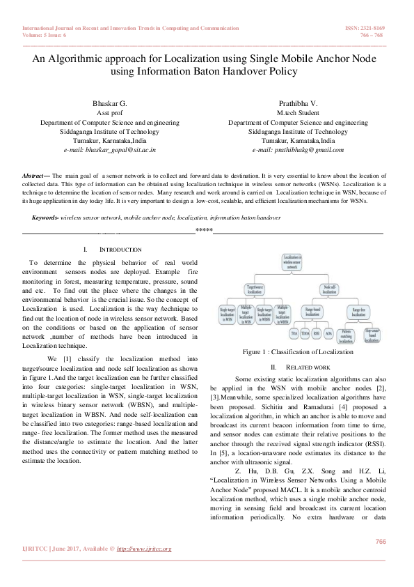Pdf An Algorithmic Approach For Localization Using Single Mobile Anchor Node Using Information 