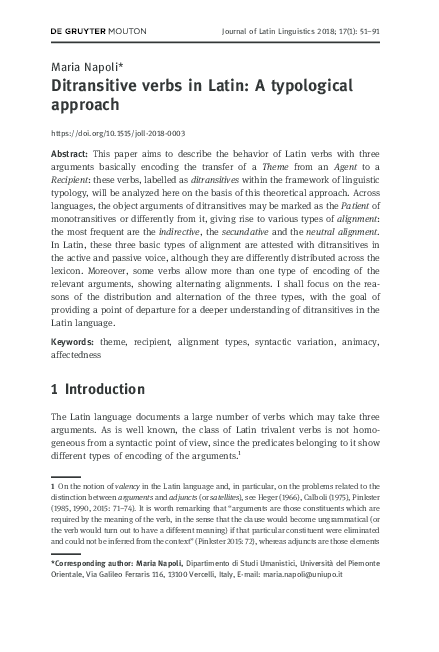 (PDF) Ditransitive verbs in Latin: a typological approach