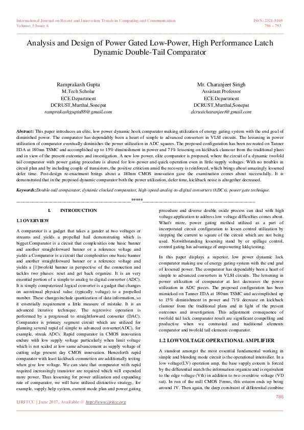 Pdf Analysis And Design Of Power Gated Low Power High Performance Latch Dynamic Double Tail