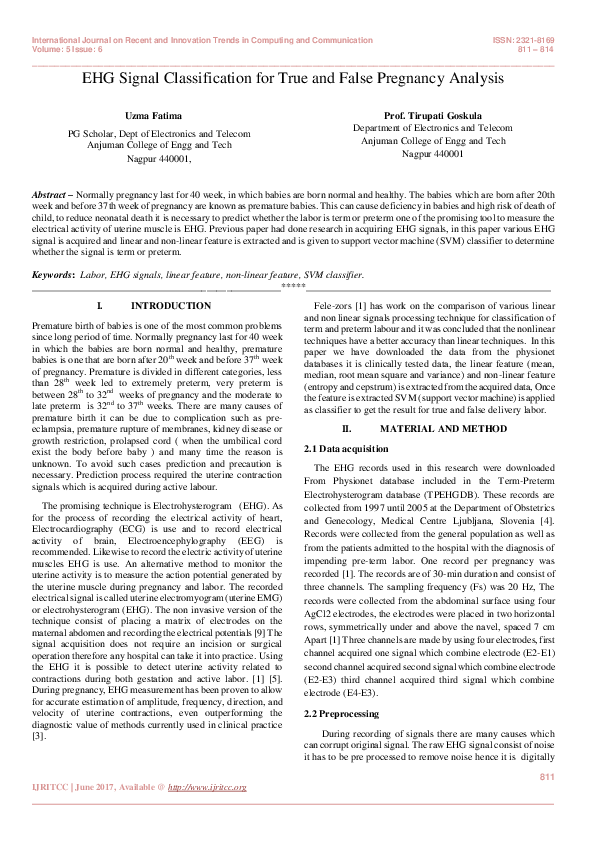 (PDF) EHG Signal Classification for True and False Pregnancy Analysis