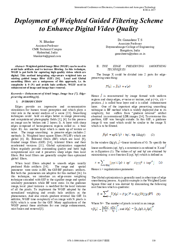 (PDF) Deployment of Weighted Guided Filtering Scheme to Enhance Digital Video Quality