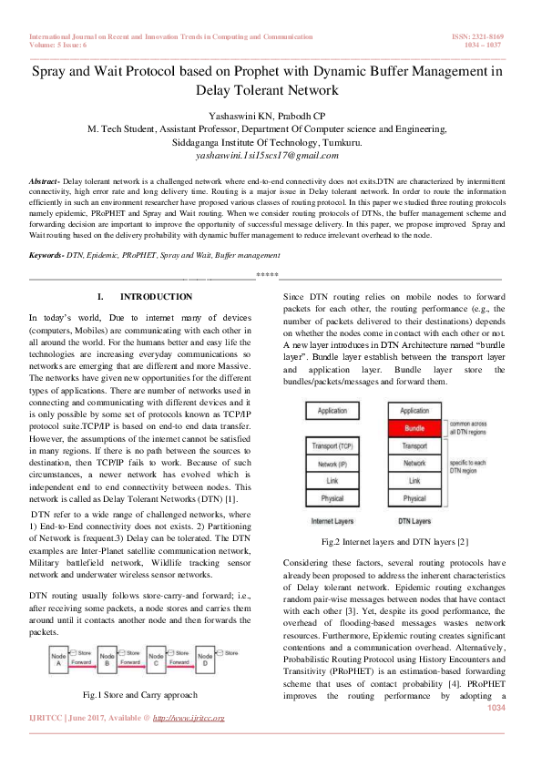 Pdf Spray And Wait Protocol Based On Prophet With Dynamic Buffer Management In Delay Tolerant