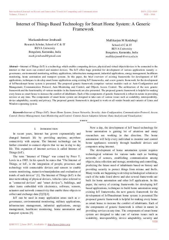 (PDF) Internet of Things Based Technology for Smart Home System: A ...