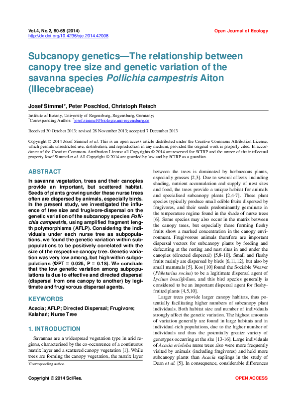 (PDF) Subcanopy genetics —The relationship between canopy tree size and ...