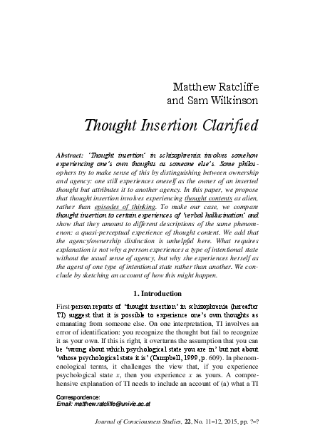 (PDF) Thought Insertion Clarified