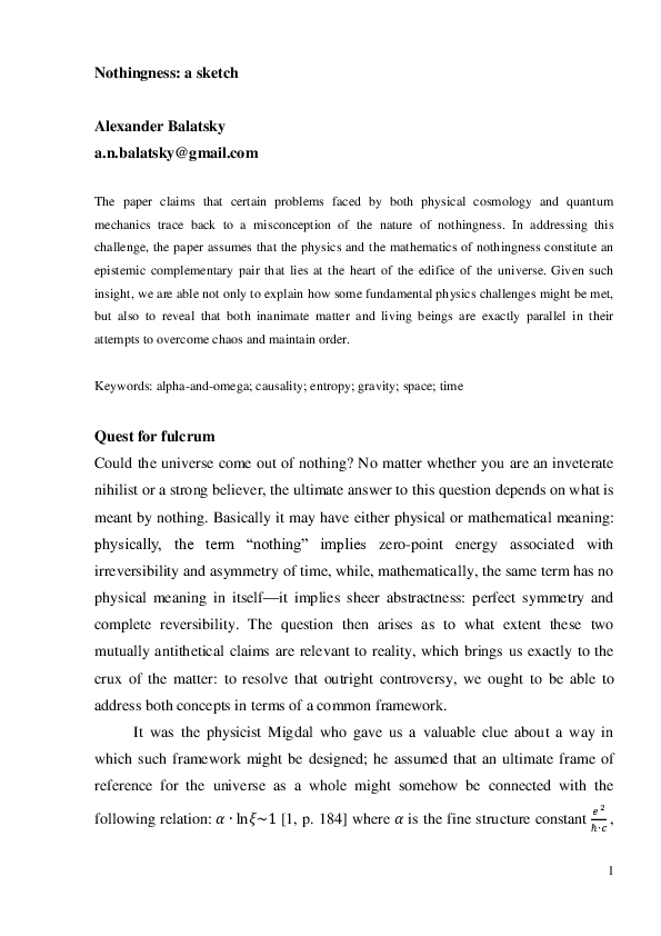 (PDF) Nothingness: a sketch