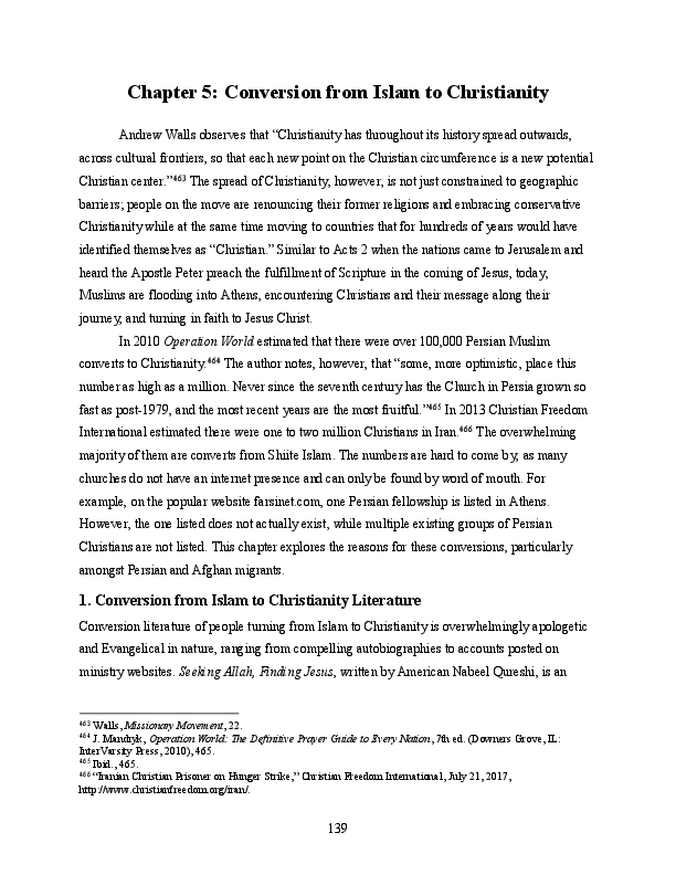 (PDF) Conversion from Islam to Christianity Amongst Transit Migrants