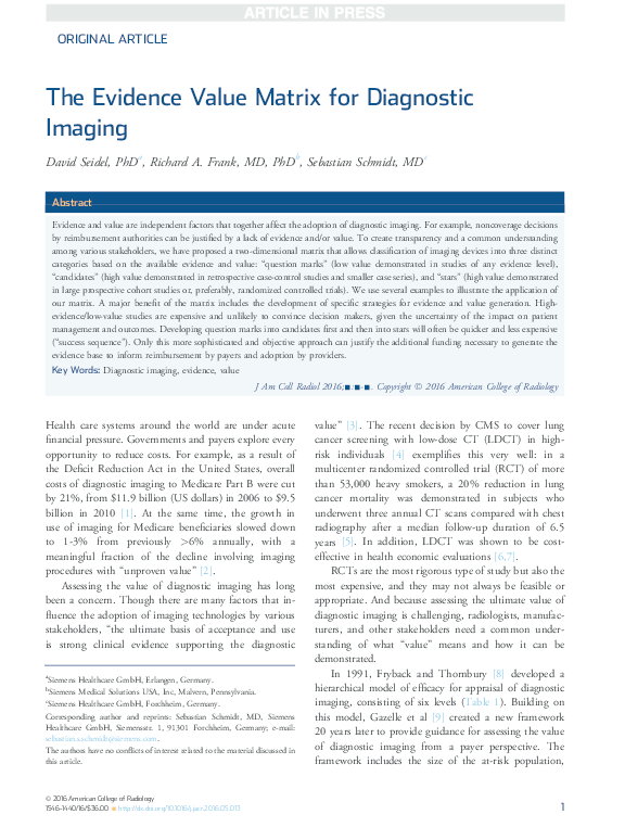 (PDF) The Evidence Value Matrix for Diagnostic Imaging