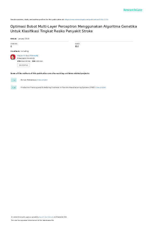 Pdf Optimasi Bobot Multi Layer Perceptron Menggunakan Algoritma
