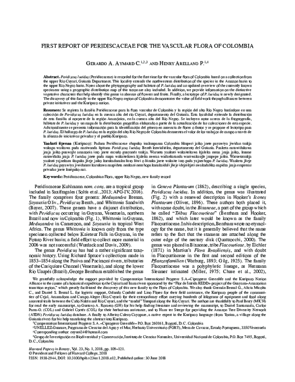 (PDF) First report of Peridiscaceae for the vascular fl ora of Colombia