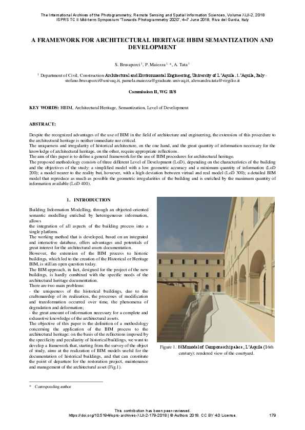 (PDF) A FRAMEWORK FOR ARCHITECTURAL HERITAGE HBIM SEMANTIZATION AND DEVELOPMENT