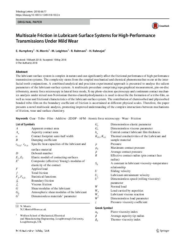 (PDF) Multiscale friction in lubricant-surface systems for high ...