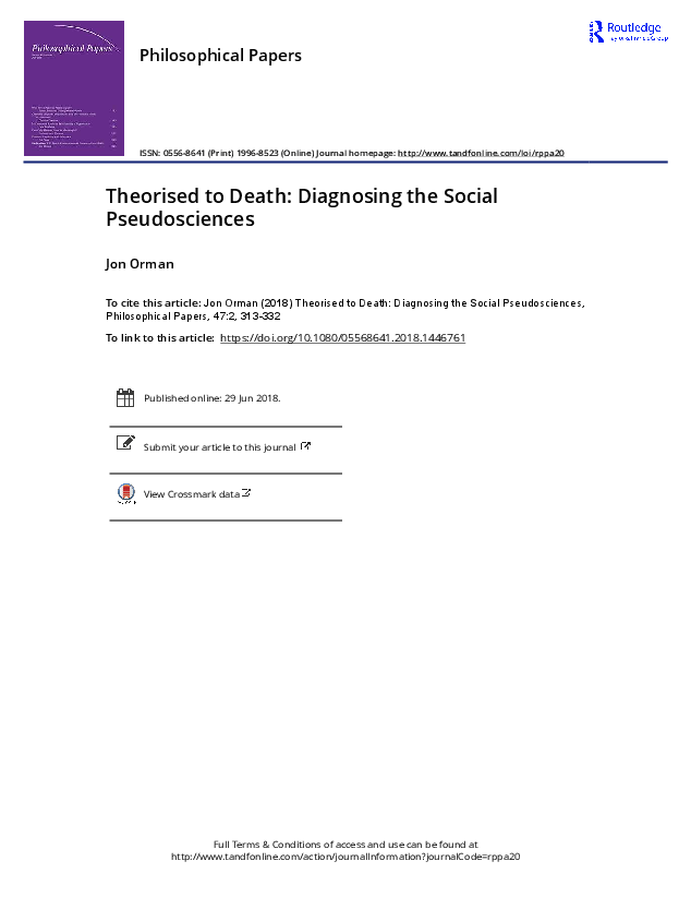 (PDF) Theorised to Death: Diagnosing the Social Pseudosciences