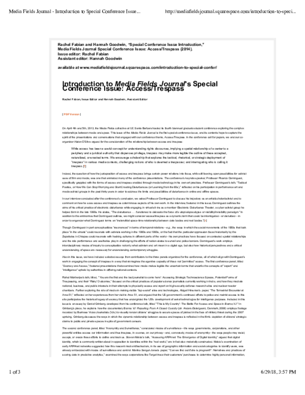 (PDF) Introduction to Media Fields Journal's Special Conference Issue ...