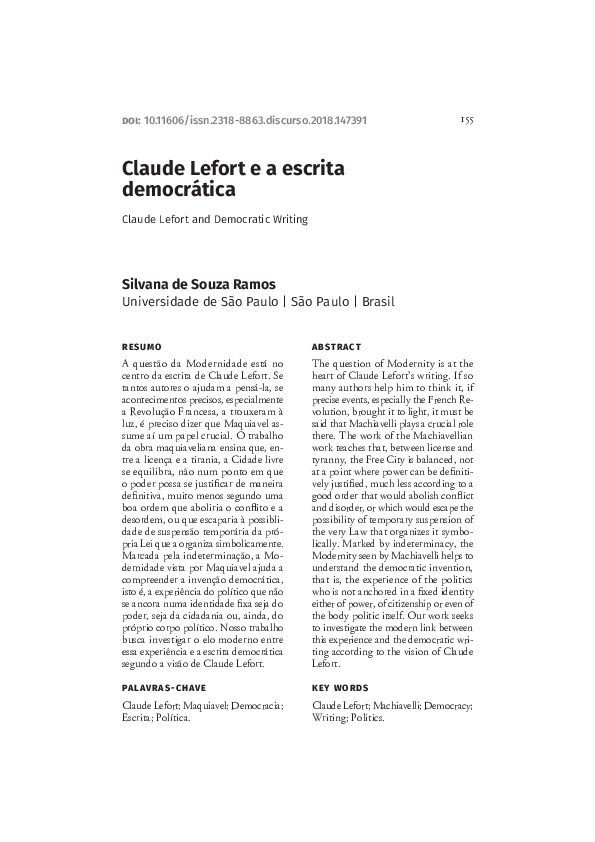 (PDF) Claude Lefort e a escrita democrática Claude Lefort and ...