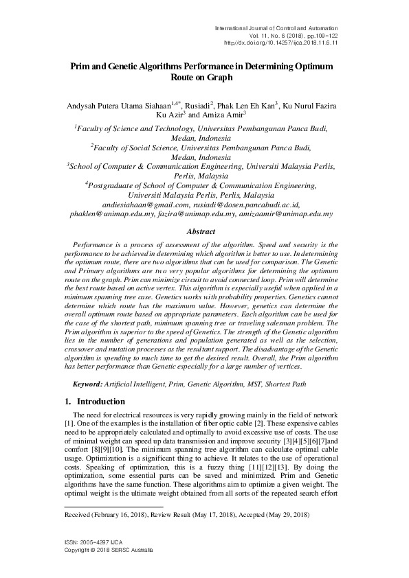 Pdf Prim And Genetic Algorithms Performance In Determining Optimum Route On Graph Andysah