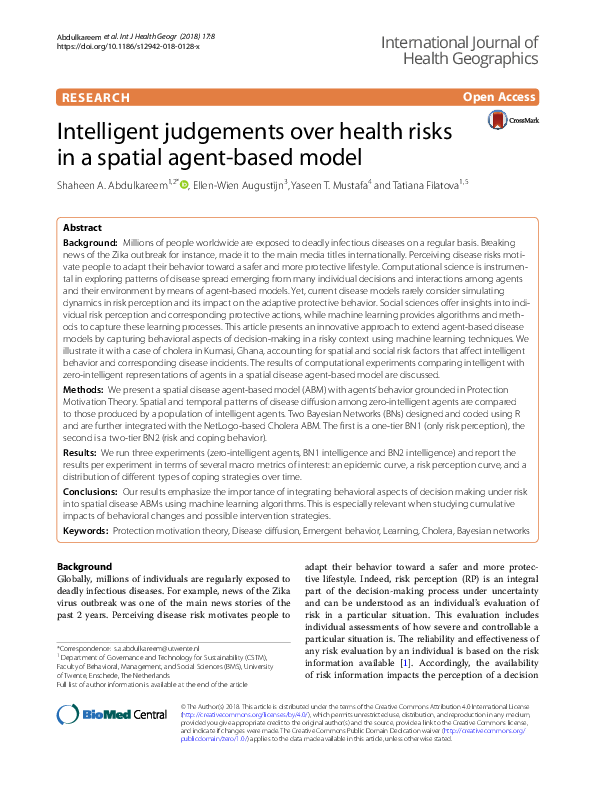(PDF) Intelligent judgements over health risks in a spatial agent-based model