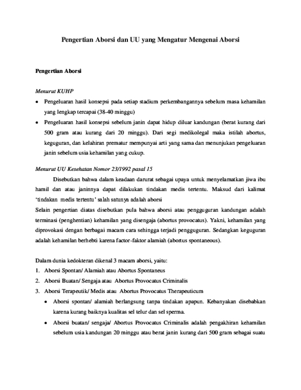 (DOC) Pengertian Aborsi dan UU yang Mengatur Mengenai Aborsi