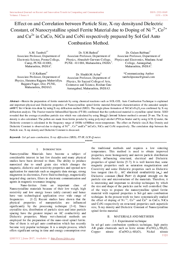 Pdf Effect On And Correlation Between Particle Size X Ray Densityand