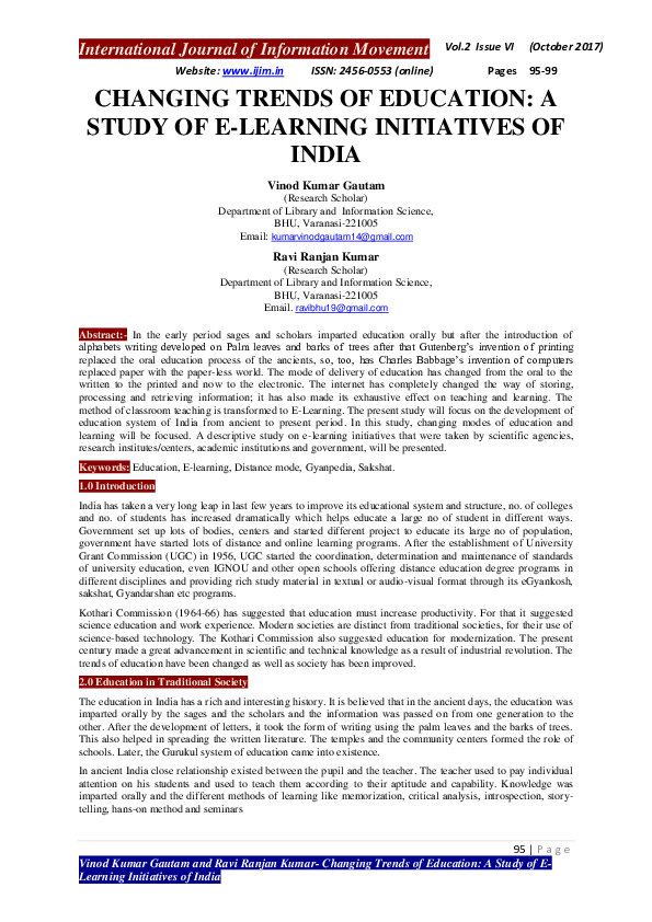(PDF) Changing Trends of Education: A Study of E- Learning Initiatives ...