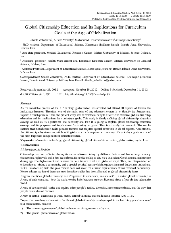 (PDF) Global Citizenship Education and Its Implications for Curriculum ...