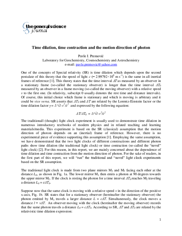 (PDF) Time dilation, time contraction and the motion direction of photon