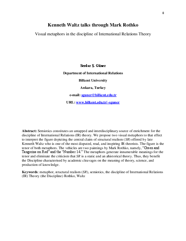 (DOC) Kenneth Waltz talks through Mark Rothko Visual metaphors in the ...