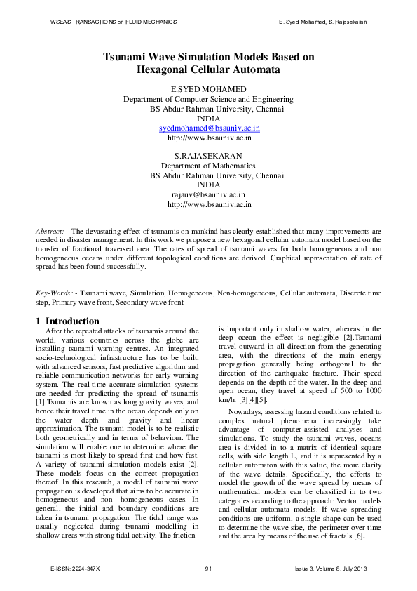Pdf Tsunami Wave Simulation Models Based On Hexagonal Cellular Automata